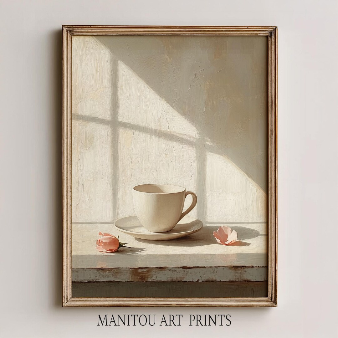Minimalist Cottagecore Printable Wall Art - Neutral Cream Cup With Pink ...