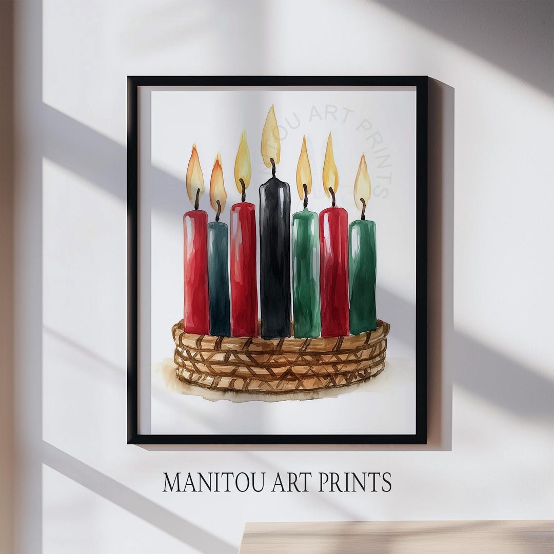 Festive Kwanzaa Mishumaa Saba Art, Traditional Watercolor Candle ...