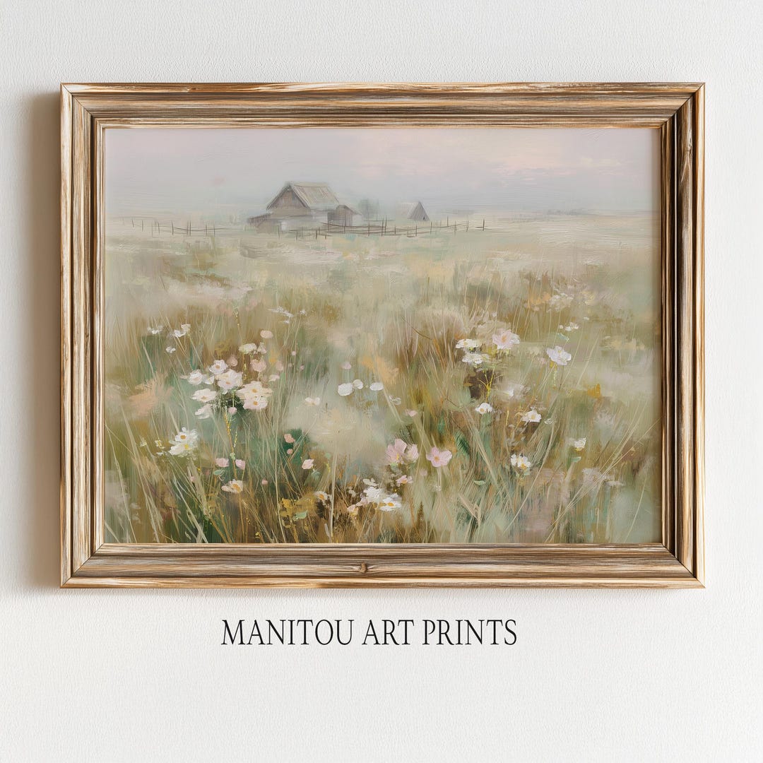Printable Cozy Farmhouse With Misty Meadow - Vintage Cottagecore ...