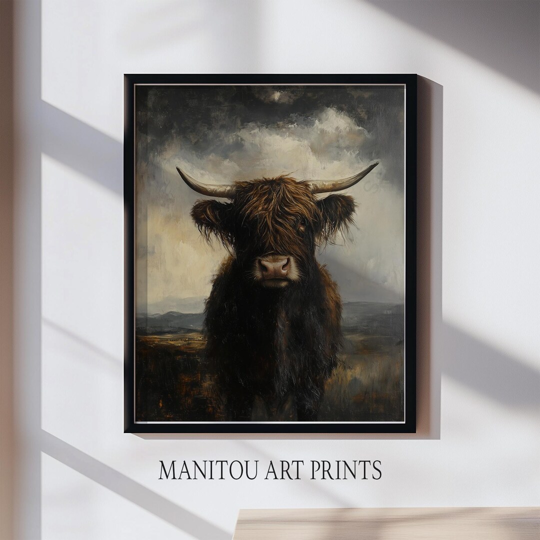 Rustic Shetland Cow Portrait Printable - Moody Farmhouse Animal Art ...
