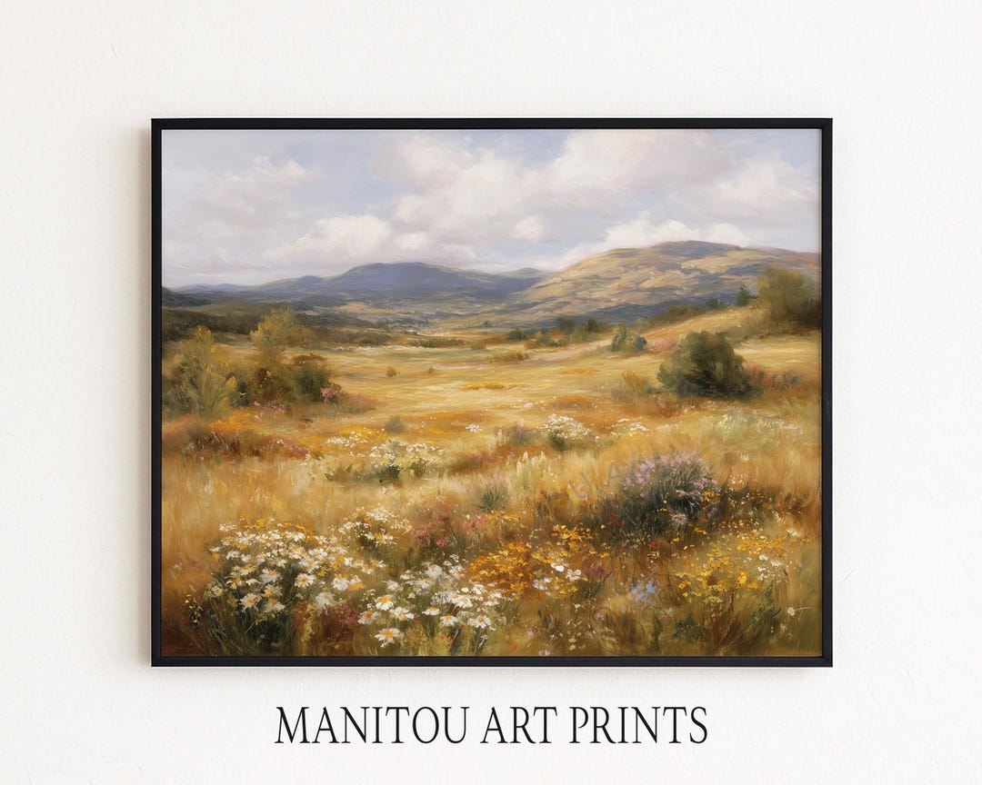 Rustic Autumn Prairie Landscape - Printable Wall Art, Oil Painting of ...