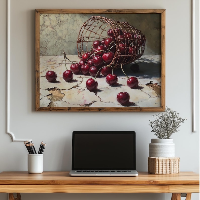 Rustic Cherry Still Life Printable - Vintage Fruit Art, Spilled ...
