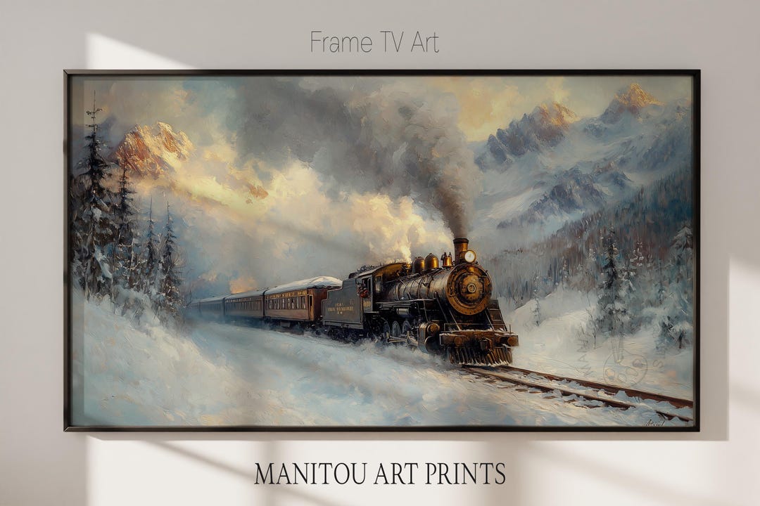 Vintage Winter Steam Train Art, Frame TV Vintage Train Art, Rustic ...