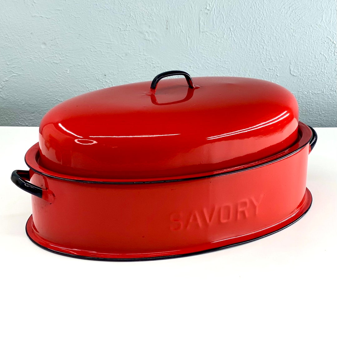 Rare Red Antique Large Savory Enamel Roaster in Bright Red - Etsy