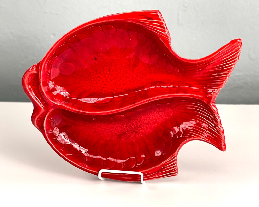 Vintage Big Fish Divided Serving Bowl in Red, California Original ...