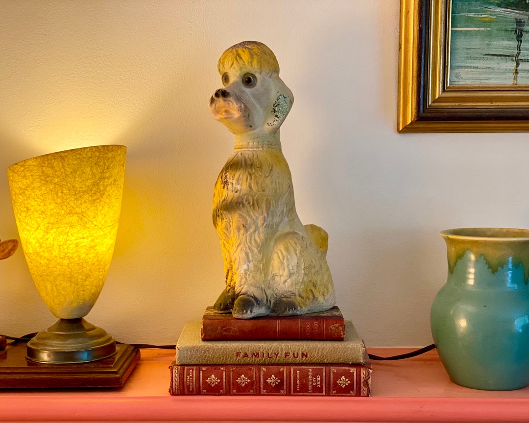 Large Antique Chalkware Poodle Bank, Mid Century 1950s Kitschy Poodle ...