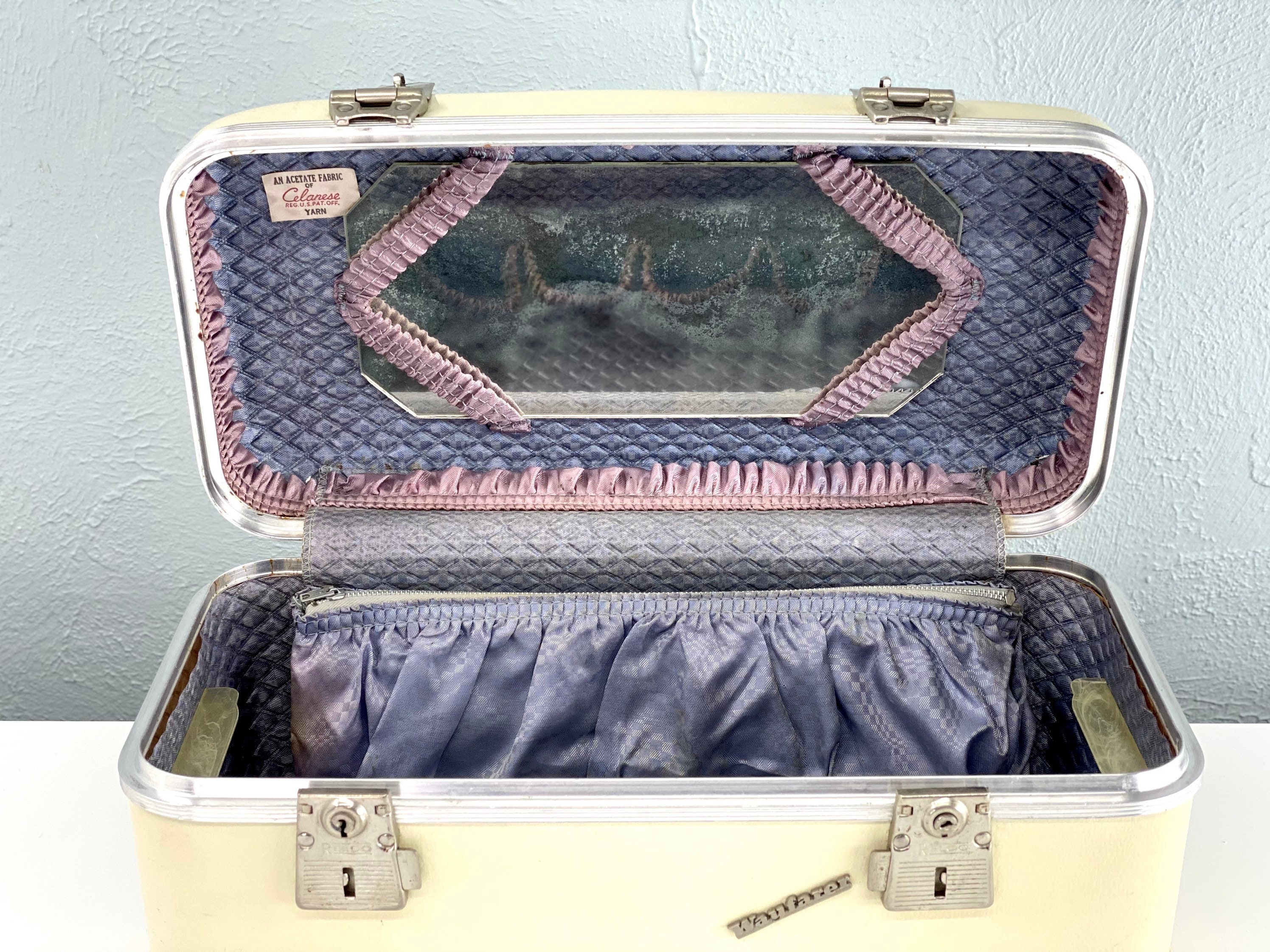 Vintage White Train Case by Wayfarer, Vintage Luggage, Small Cosmetic ...
