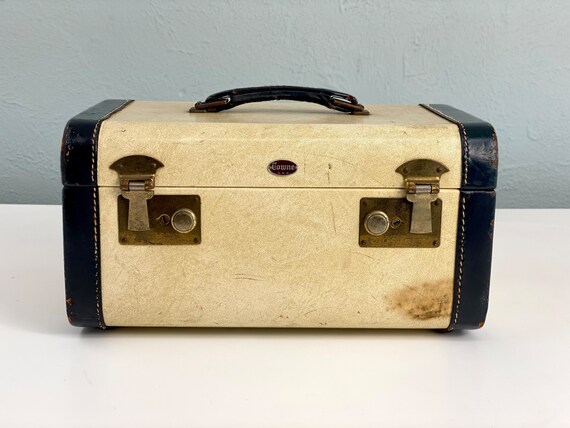 Vintage Two Tone Train Case with Leather Trim and Han… - Gem