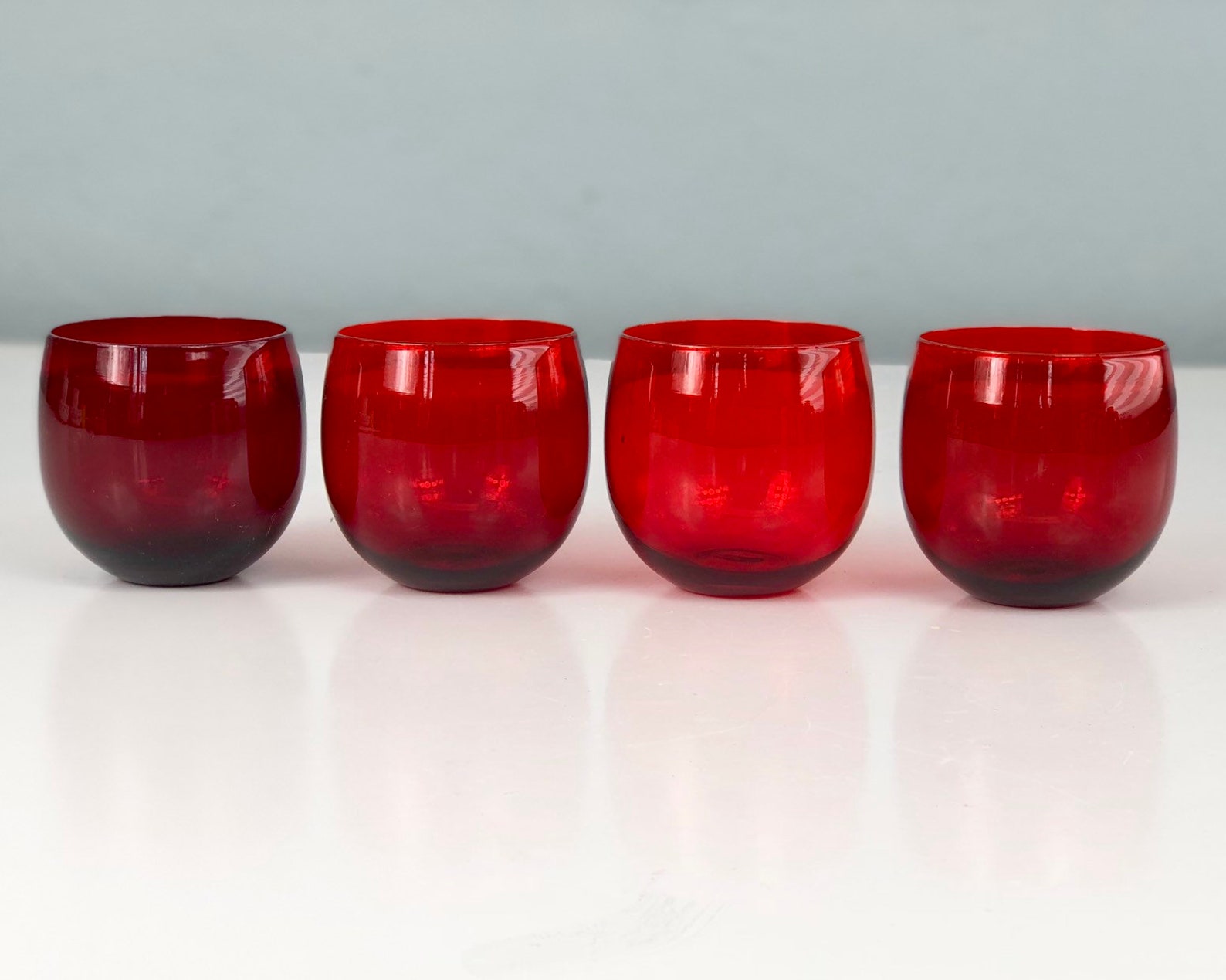 Mid Century Ruby Red Roly Poly Glasses, Mad Men Cocktail Drinking ...