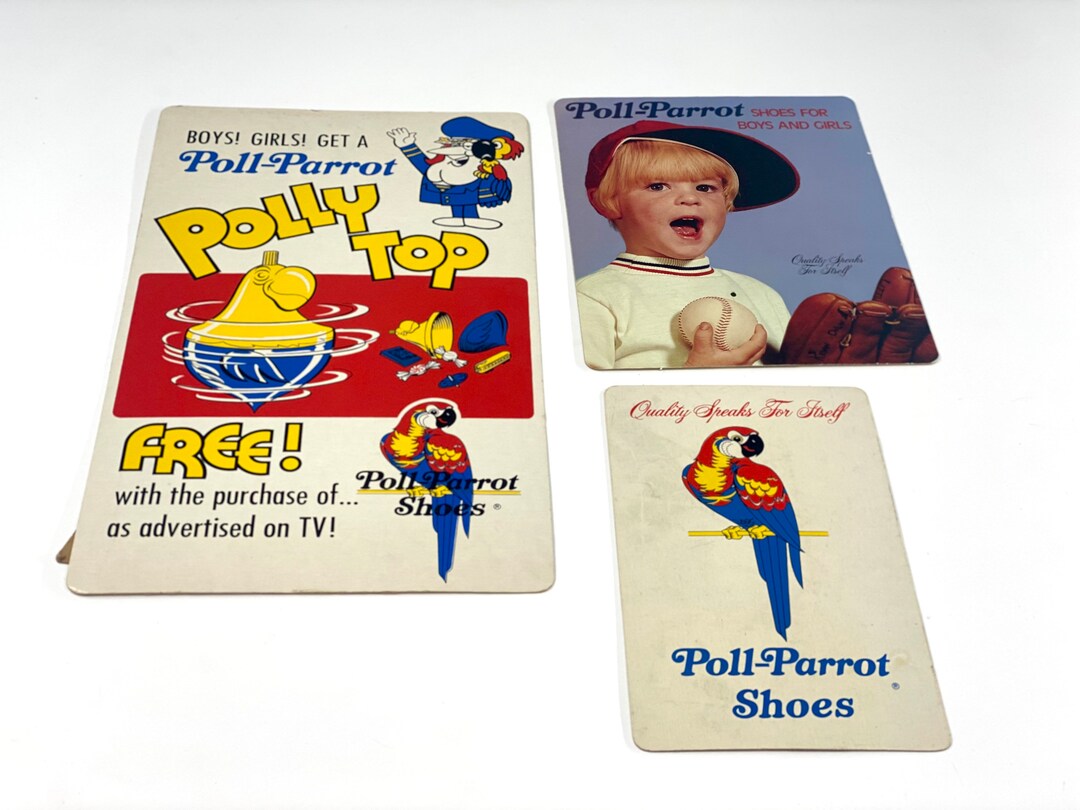 Vintage Poll Parrot Shoes Signage, 1970s Ephemeral Vintage Ad Cardboard ...