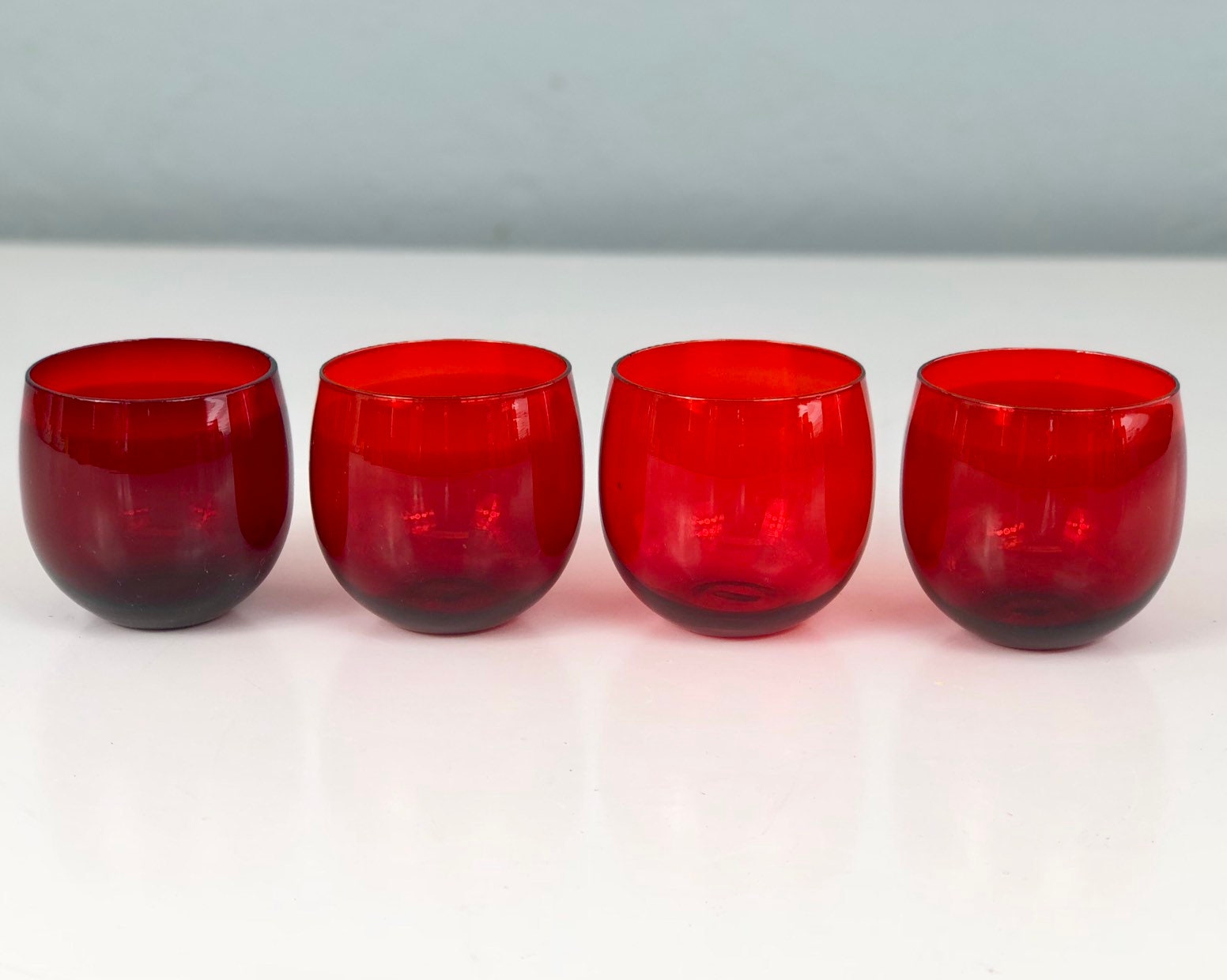 Mid Century Ruby Red Roly Poly Glasses, Mad Men Cocktail Drinking ...