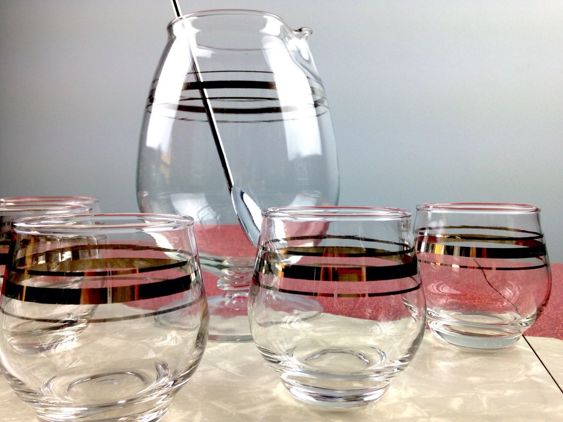Mid Century Barware Set Pitcher With Stir Spoon and 5 - Etsy