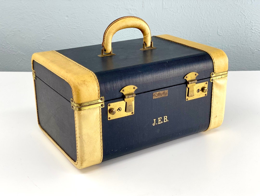 Vintage Blue Two Tone Train Case With Leather Trim and Handle, by Air ...