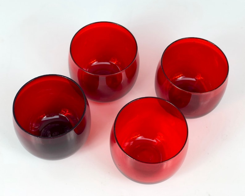 Mid Century Ruby Red Roly Poly Glasses Mad Men Cocktail | Etsy