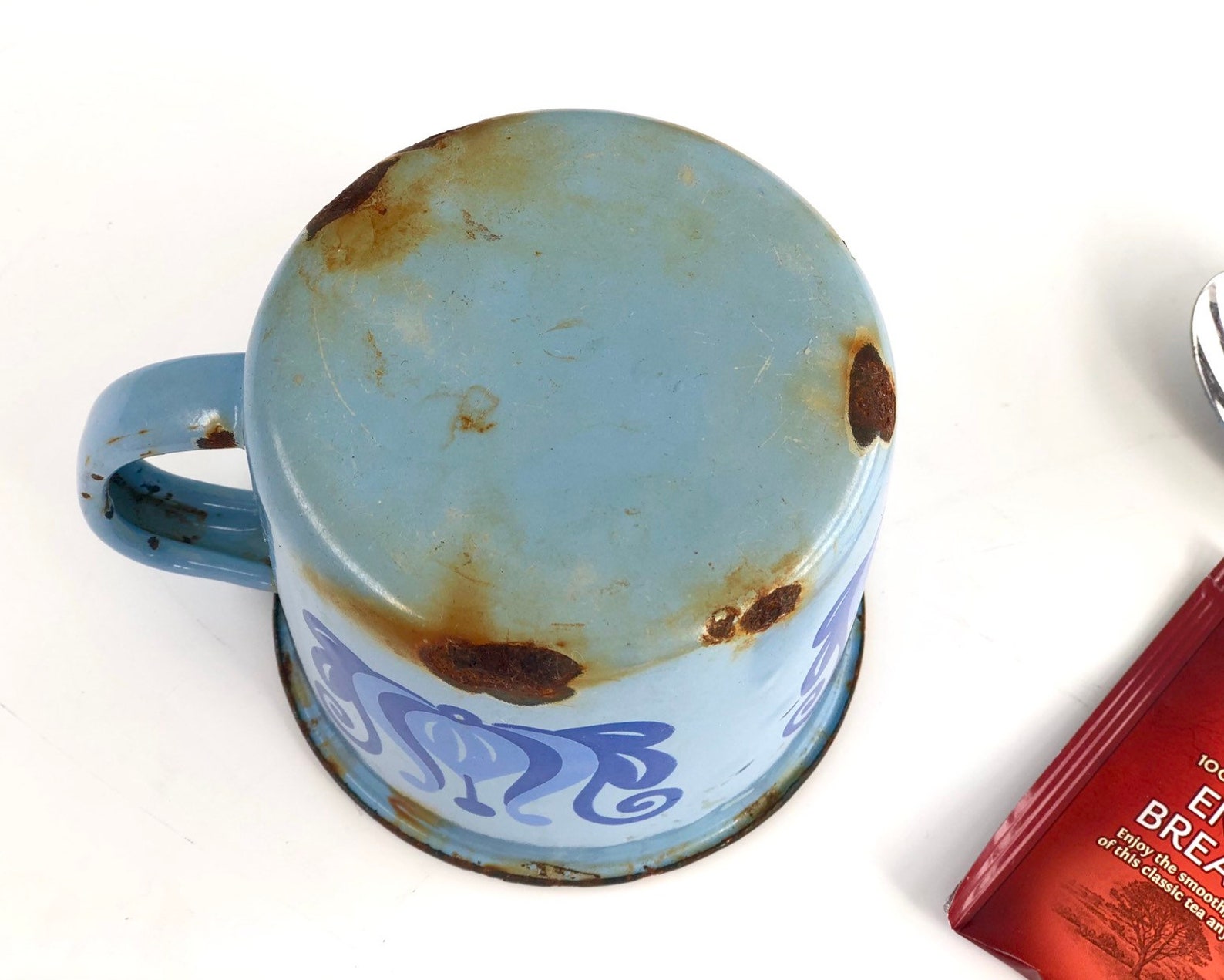 Vintage Rusty Enamelware Mug With Flower Design Coffee Cup - Etsy