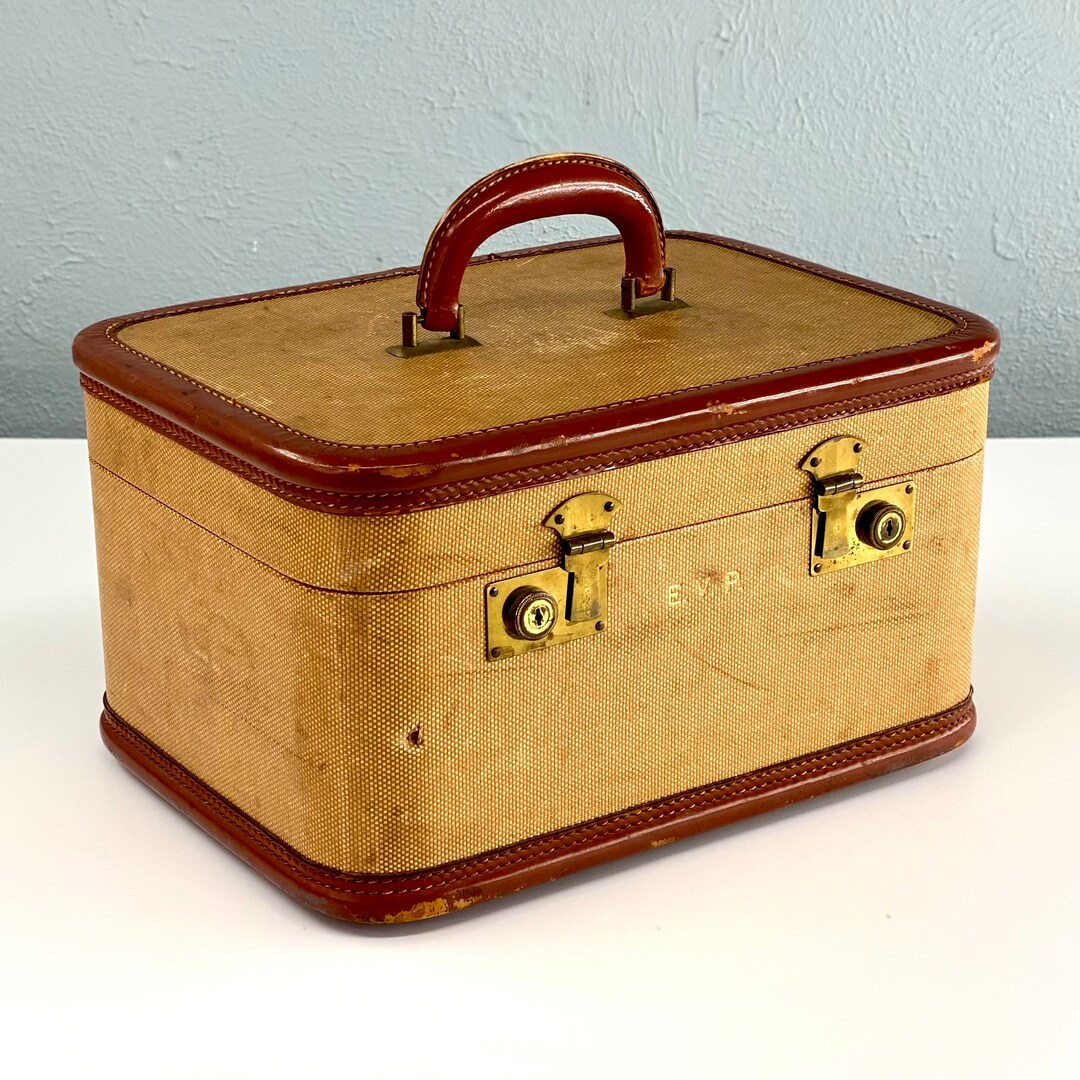 Vintage Tweed Train Case With Leather Trim and Handle - Etsy