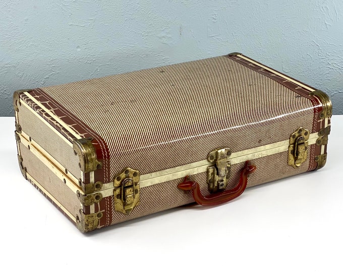 Vintage All Metal Suitcase With Tweed Design, Good Condition (see Item ...