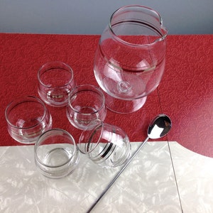 Mid Century Barware Set, Pitcher With Stir Spoon and 5 Glasses, Mad Men ...