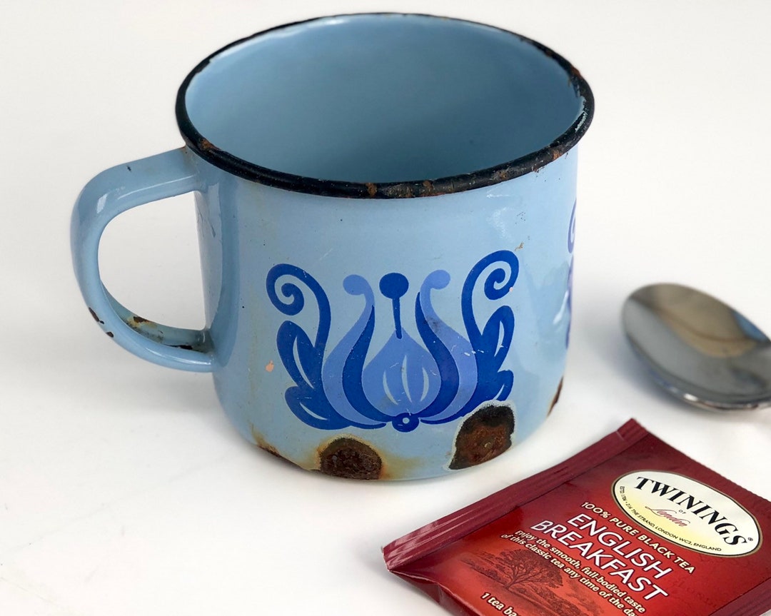 Vintage Rusty Enamelware Mug With Flower Design, Coffee Cup, Tea Cup ...