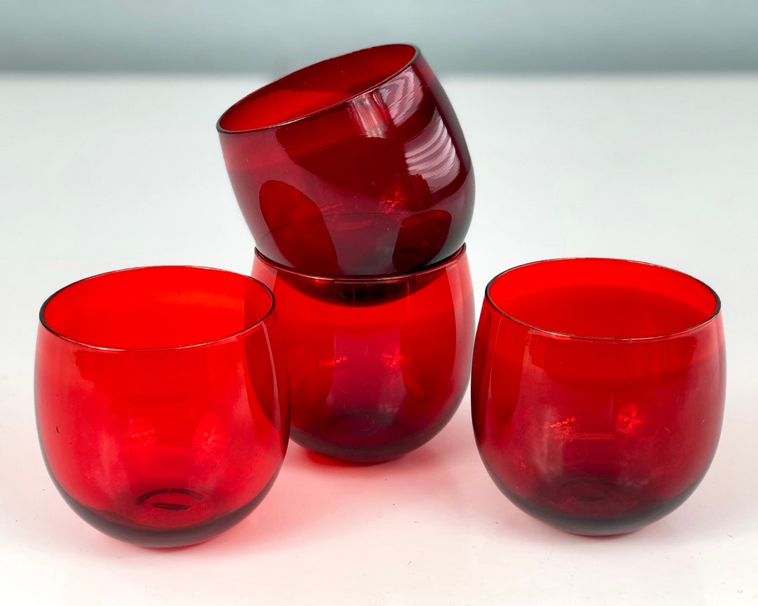 Mid Century Ruby Red Roly Poly Glasses, Mad Men Cocktail Drinking ...