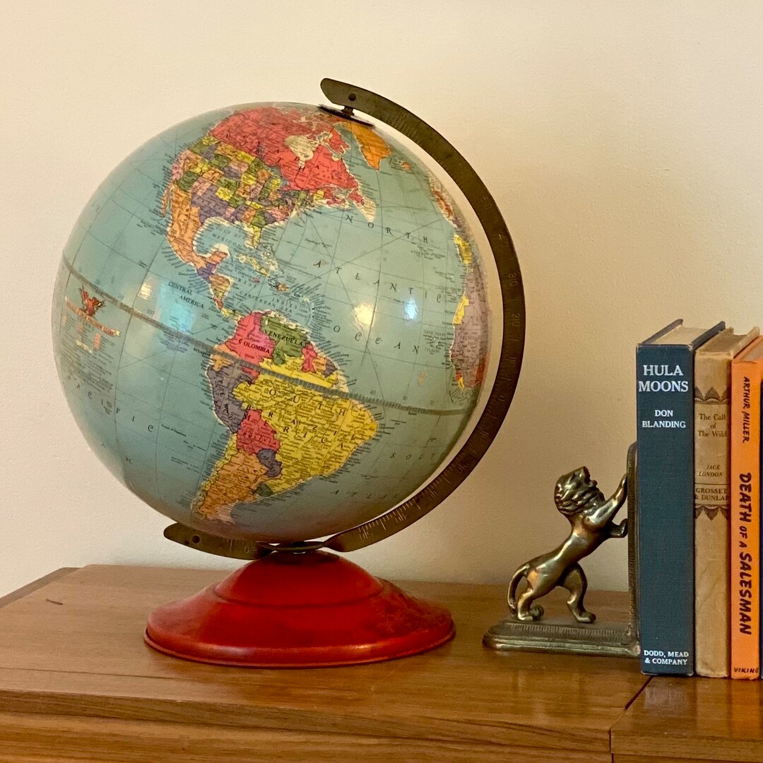 1948 Replogle 12 Desk Globe With Red Metal Base - Etsy