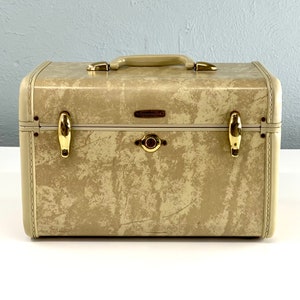 Vintage Samsonite Train Case, Cream Marble Small Suitcase, Samsonite ...