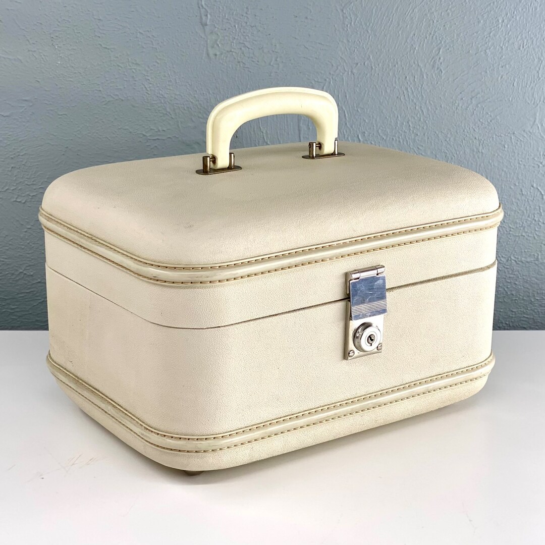 Vintage White Train Case With Mirror, Good Condition (see Item ...