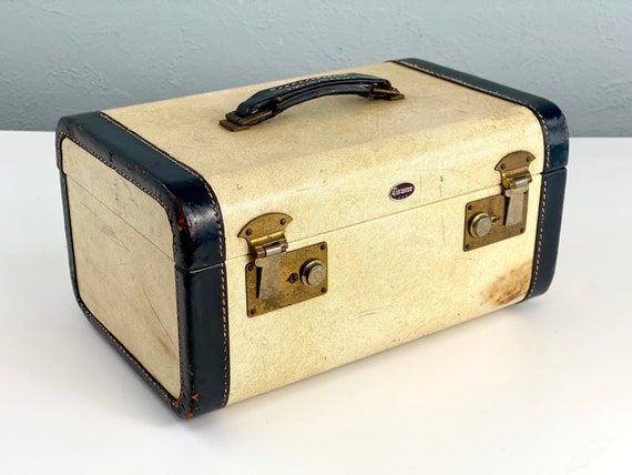 Vintage Two Tone Train Case With Leather Trim and Handle by - Etsy
