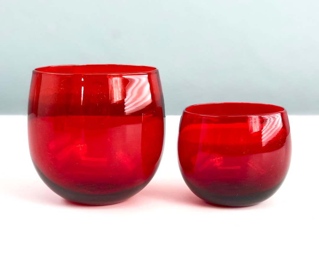 Mid Century Ruby Red Roly Poly Glasses, Mad Men Cocktail Drinking ...