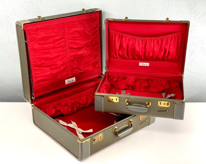 Vintage White Star Luggage Set With Bright Red Interior, Stacking ...