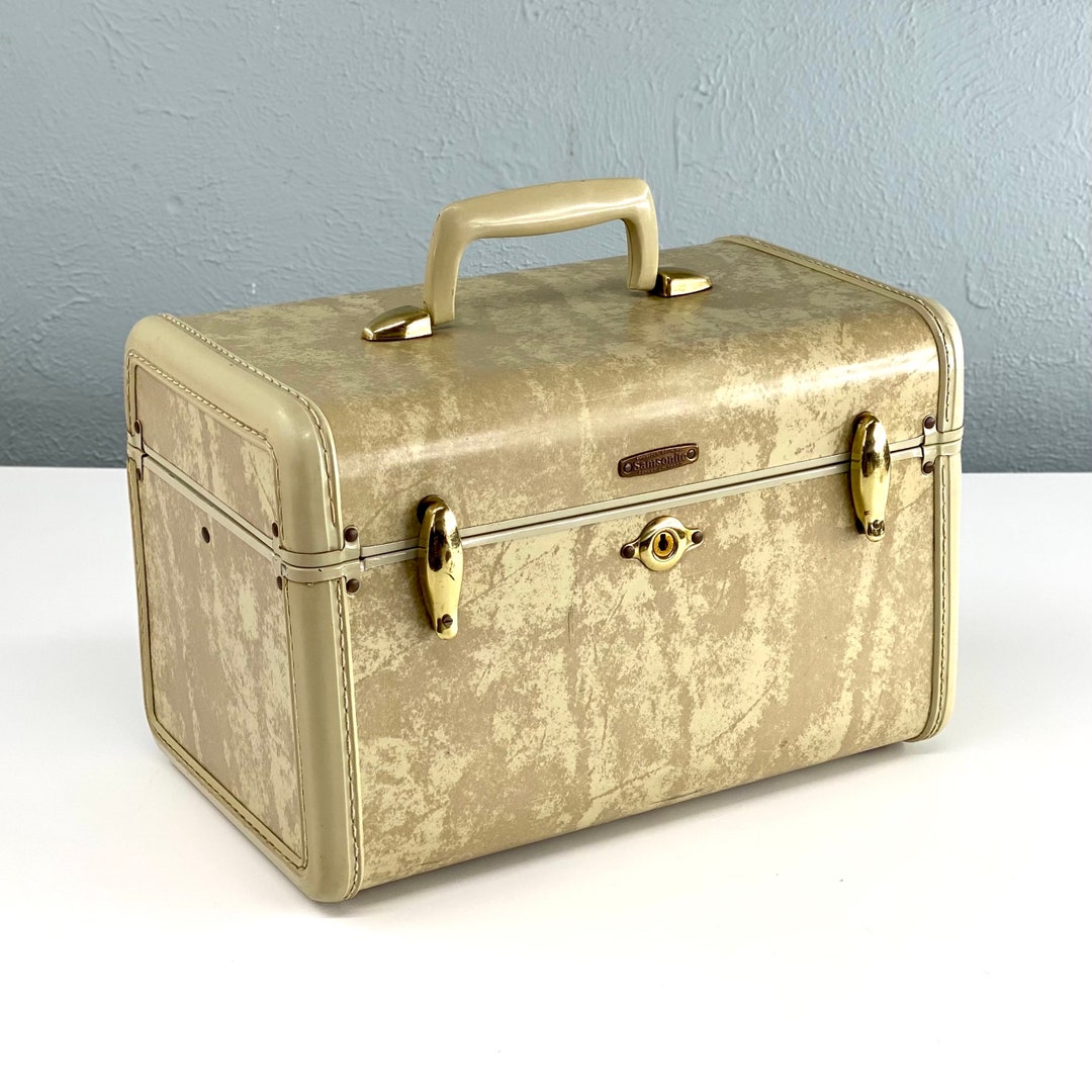 Vintage Samsonite Train Case, Cream Marble Small Suitcase, Samsonite ...