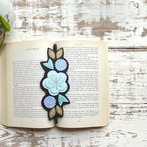 Hand Embroidered Blue Flower Bookmark. Elastic Band Ensures It Won't ...