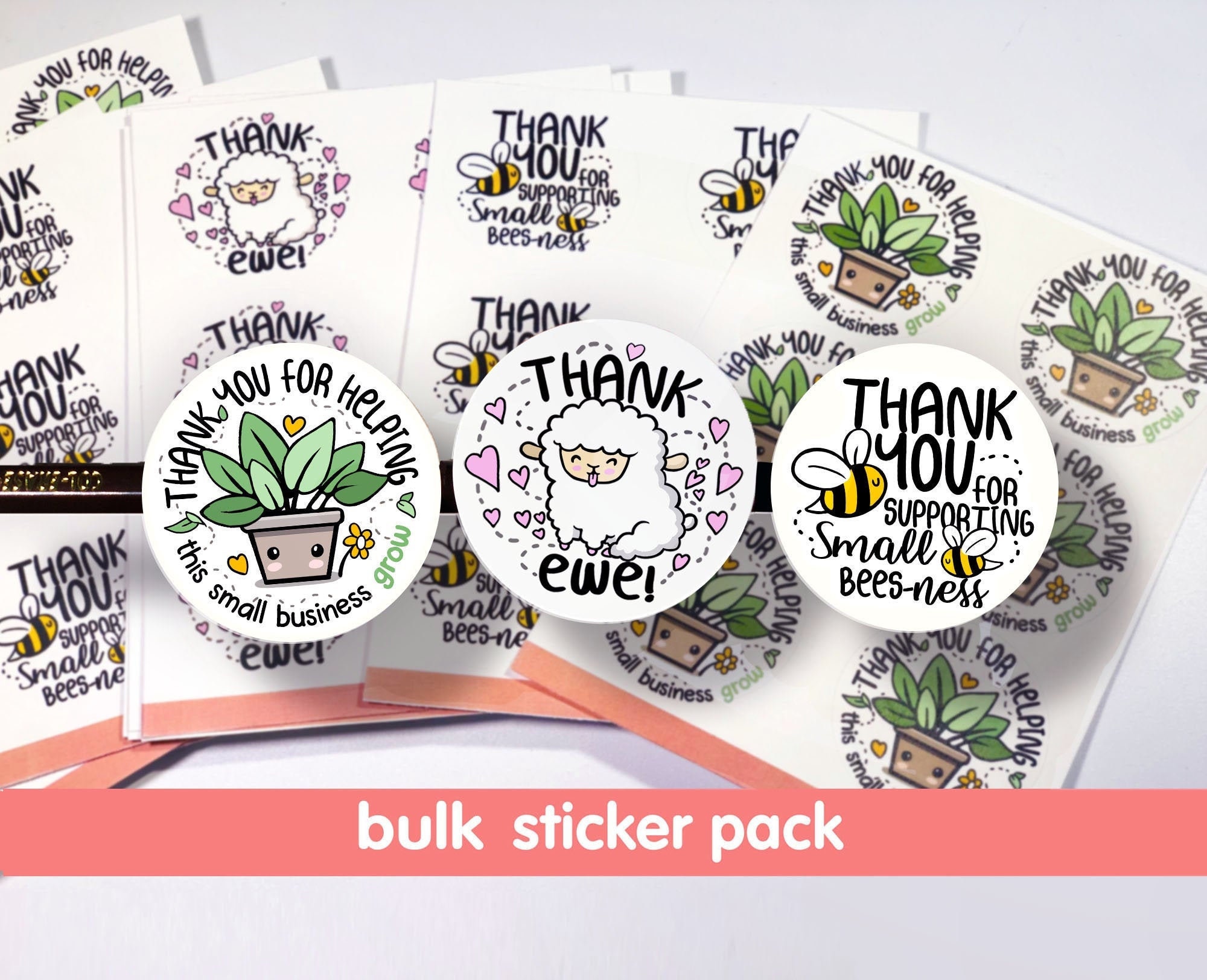 1.67" Cute Thank You Sticker Variety Pack for Small Business, Stickers ...