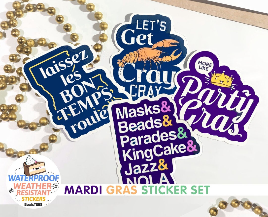 Mardi Gras Sticker Set, Cute Mardi Gras Stickers, WATERPROOF Holiday ...