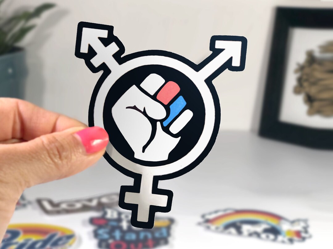 Trans Pride Sticker, Transgender Symbol Sticker, Pink and Blue Fist ...