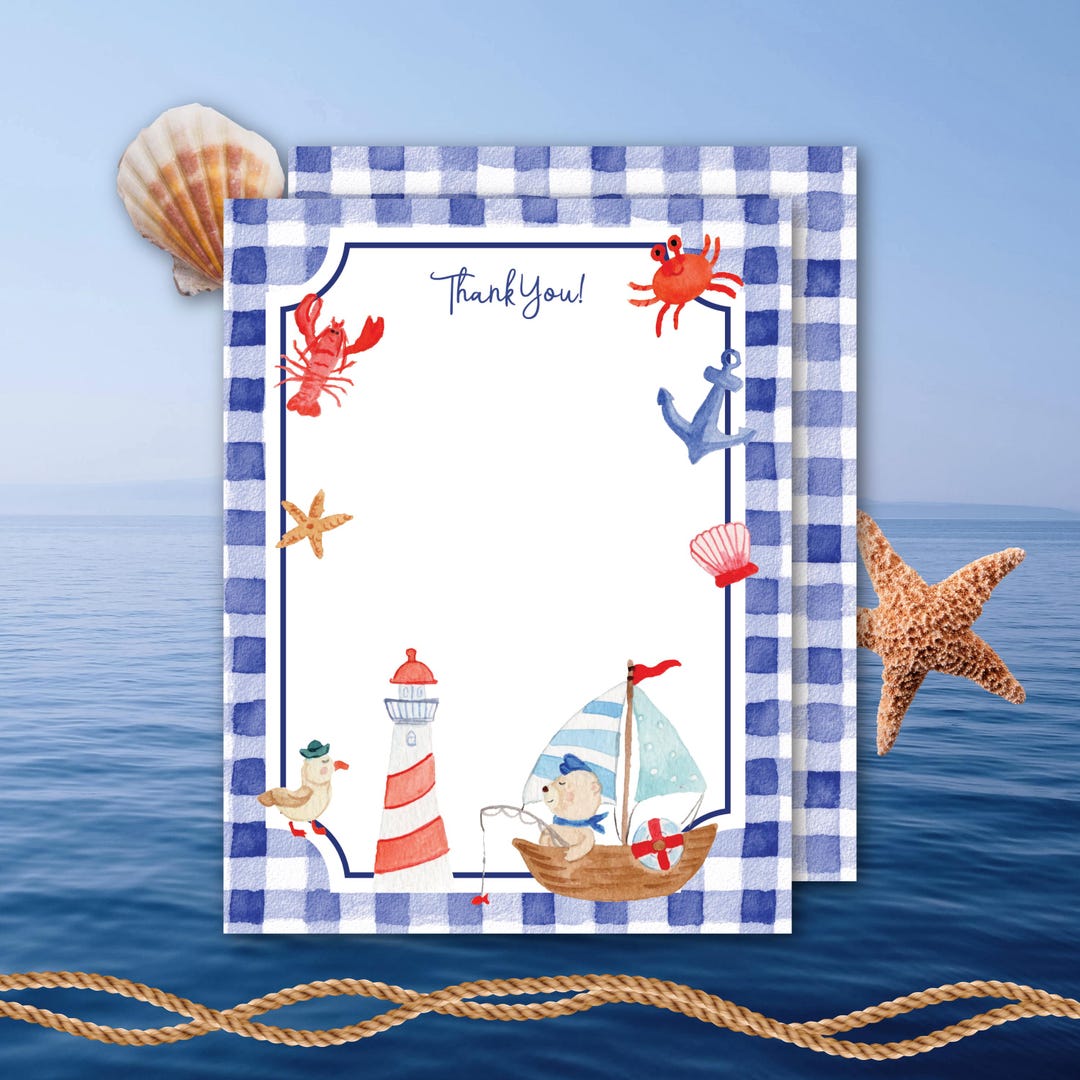 Nautical Birthday Thank You Cards, Personalized Watercolor Sailboat ...