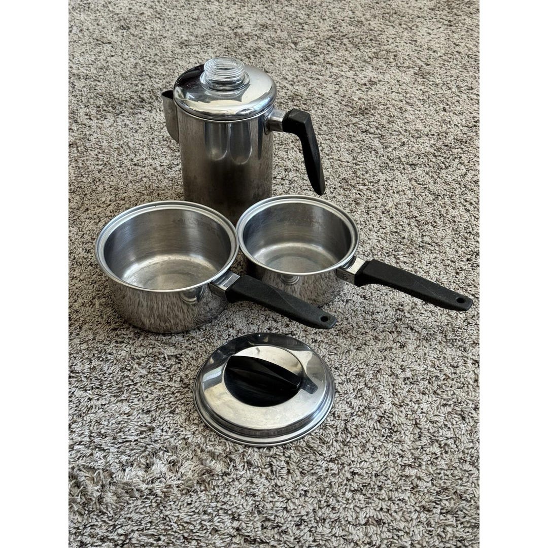 Vintage Flint Ware Ekco Stainless Steel Radiant Core Sauce Pans Coffee ...