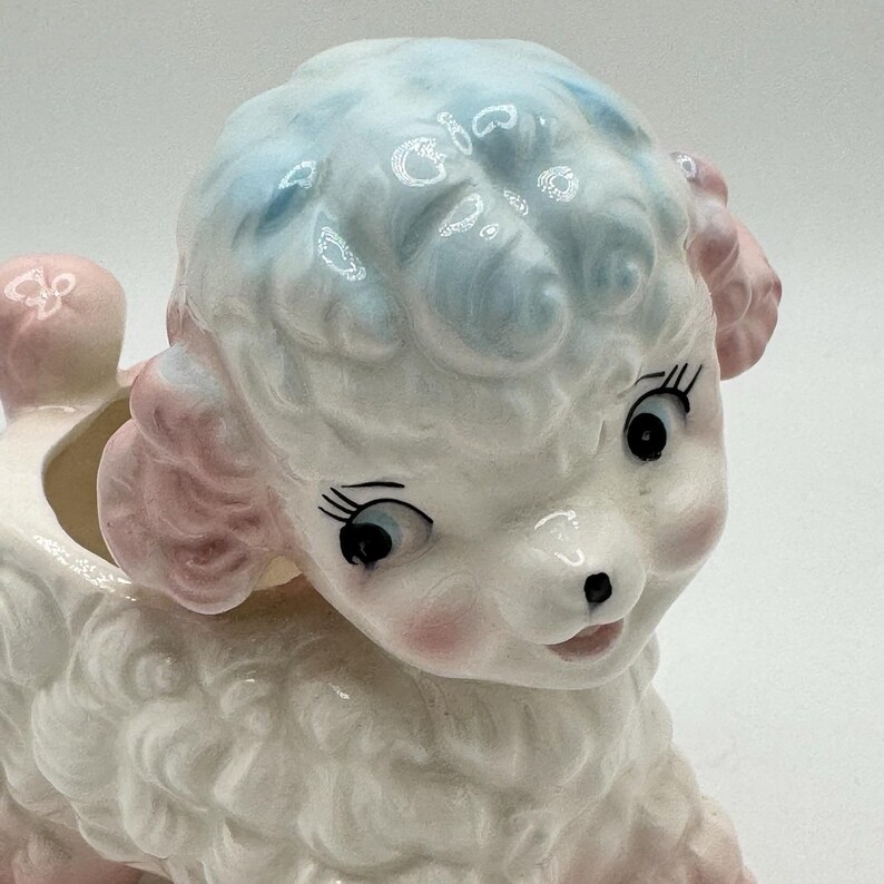 Vintage Ceramic Lamb Sheep Planter Pastel Pink Blue Samson MCM (chip ...