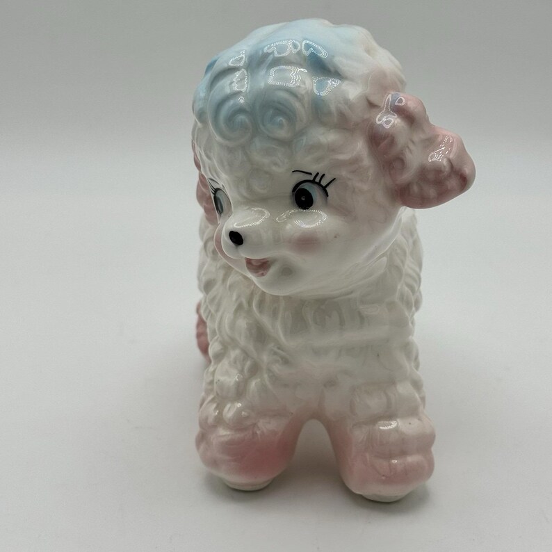 Vintage Ceramic Lamb Sheep Planter Pastel Pink Blue Samson MCM (chip ...