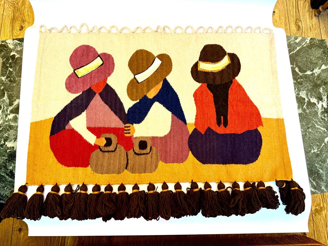 Vintage Olga Fisch Folklore Textile Wall Hanging, Ecuador Folk Art ...