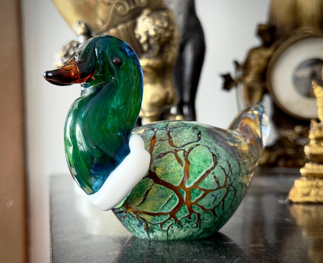 Murano Glass Duck Figurine Hand Blown Vintage Art Glass Mid Century ...