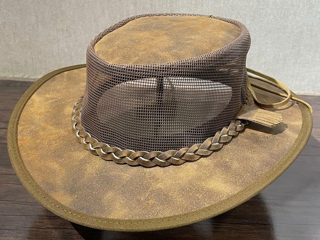 Dabney Brown Suede Leather Cowboy Hat Mesh Breathable Summer Hat Aussie ...