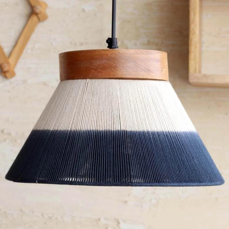 Afreen Hanging Lamp – Conical Cotton Thread Pendant, Boho Ceiling Light ...