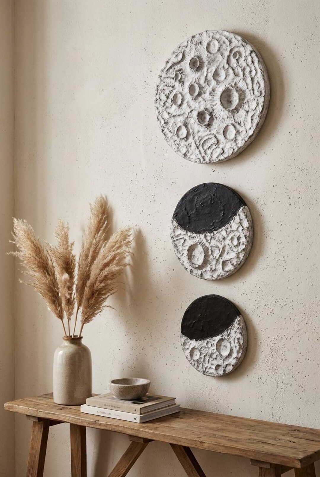 Handmade Moon Phase Wall Art, Set of 3 Circular Sculptural Panels - Etsy
