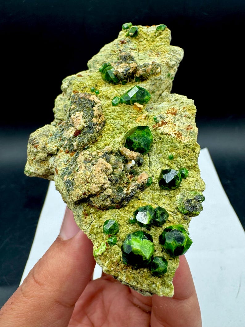 Beautiful Demantoid Green Garnet Crystal Cluster on Matrix Specimen ...