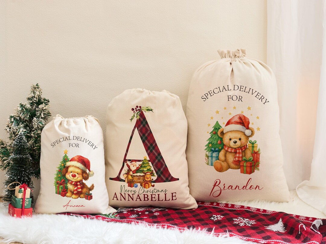 Personalized Santa Sack With Name Initial | Kids Christmas Present Sack ...