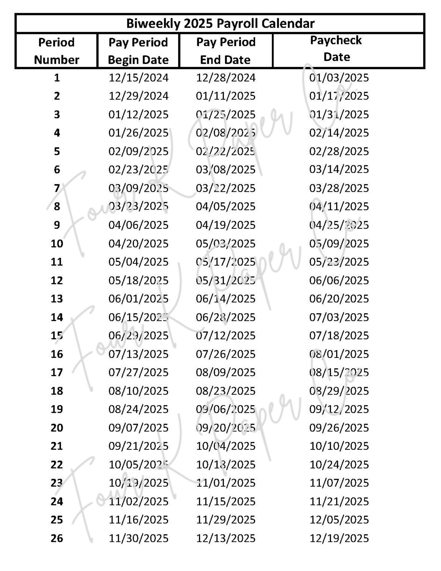 2025 Biweekly Payroll Calendar | Printable & Digital | Pay Period ...