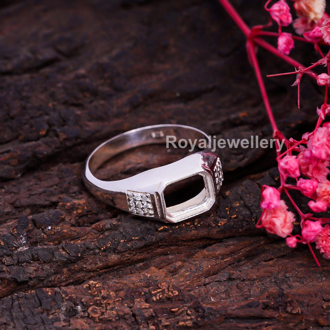 Sterling Silver Semi Mount Ring: 7x9mm Radiant Emerald Cut Stone ...