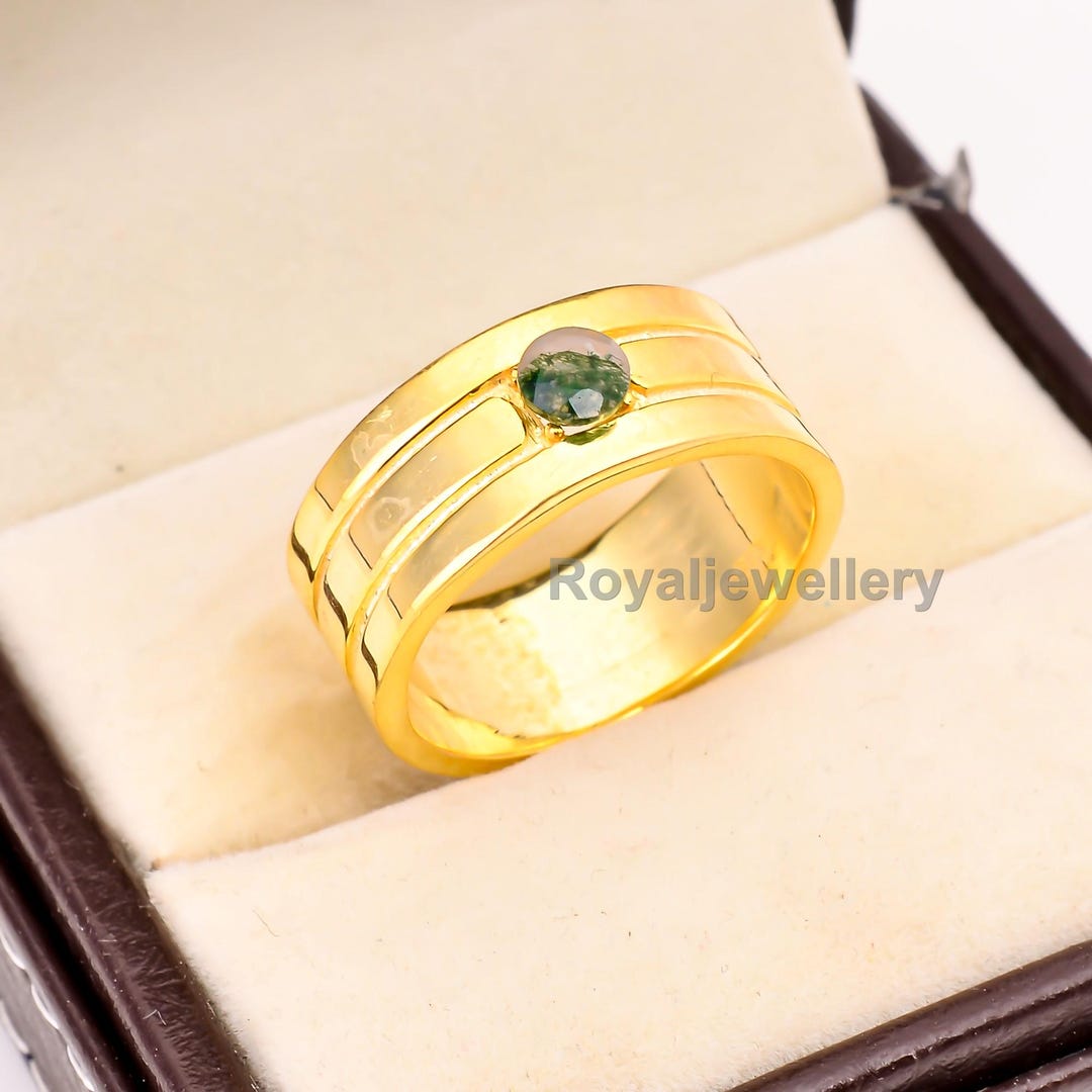 Moss Agate 925 Sterling Silver Men's Ring: Handmade Art Deco Tree ...