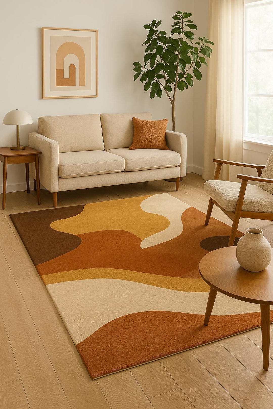 Retro Abstract Area Rug: Warm Earth Tone Wool Blend - Etsy